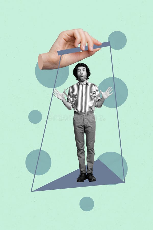 Trend Collage of Person in String Rope Hanging on Teal Background Stock ...