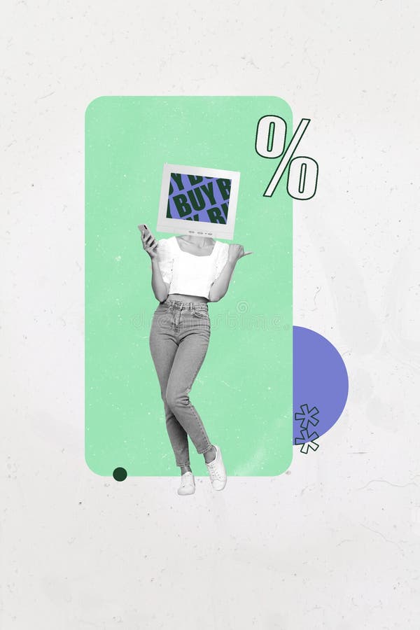 Trend Creative Collage of Person with Pc Computer Point Face Buy Screen ...