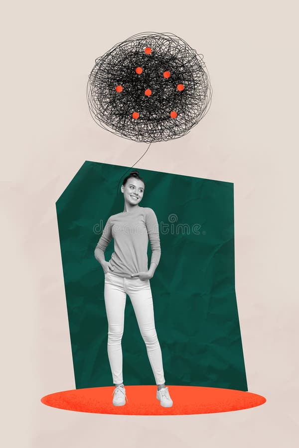 Trend Creative Collage of Young Person with Doddle Messy Threads on ...