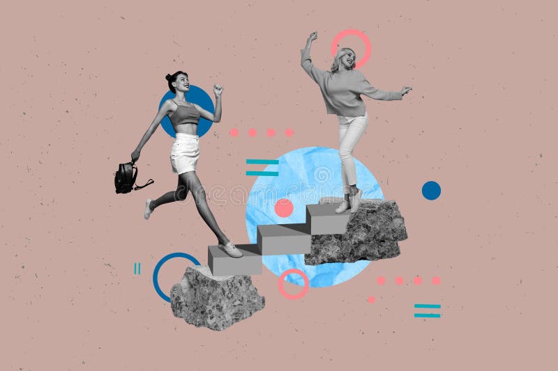 Trend Graphics Collage of People Run Dance Rock Steps on Brown Color ...