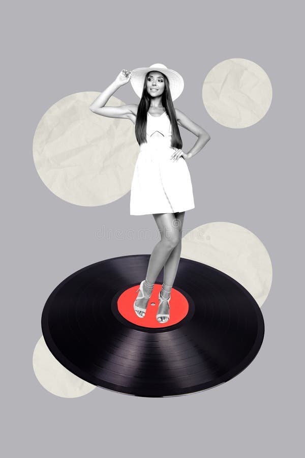 Trend Graphics Collage of Person Stand Retro Vinyl Record on Grey ...