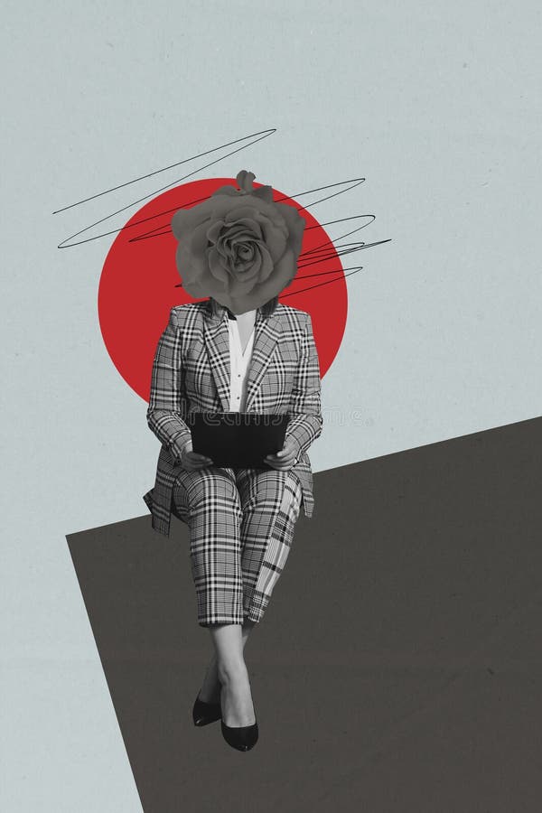 Trend Image Collage of Person with Flower Face Use Gadget on Grey Color ...