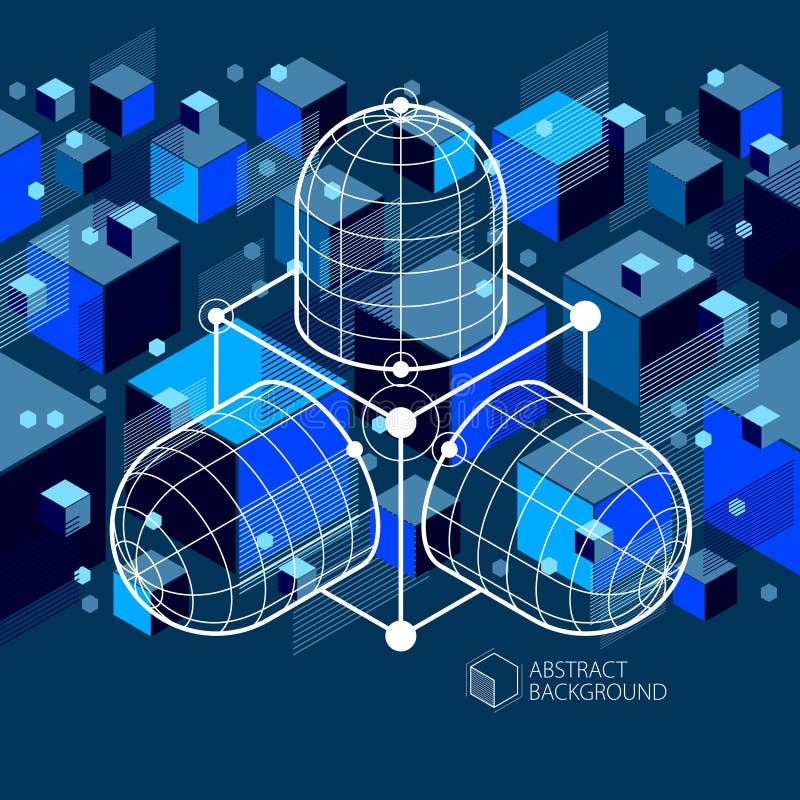 Trend Isometric Geometric Pattern Blue Black Background with Bright ...