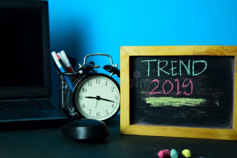 Trend 2019 Planning on Background of Working Table with Office Supplies ...