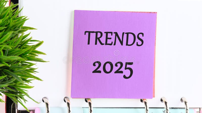 Trend 2025 on a Purple Sticker on the Background of a Blank Sheet of a ...