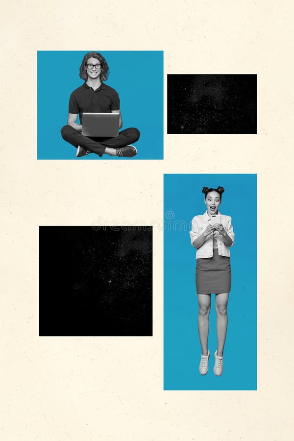 Trend Template Collage of People in Square Shape Chatting on Yellow ...