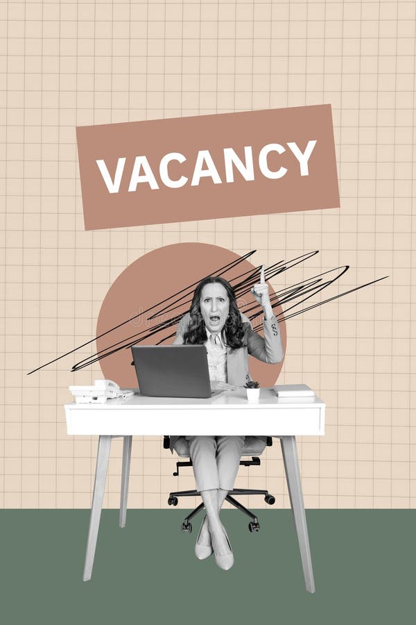 Trend Visual Collage of Person Sit Desk with Vacancy Banner on Pastel ...