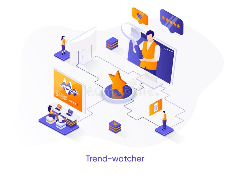 Trend-watcher Isometric Web Banner Layout Stock Vector - Illustration ...