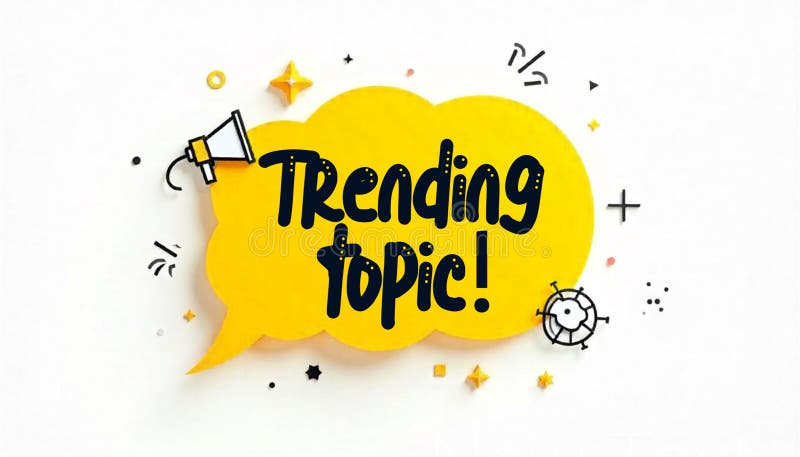 Trending Topic Vector Yellow Banner with Megaphone Icon in Modern Flat ...