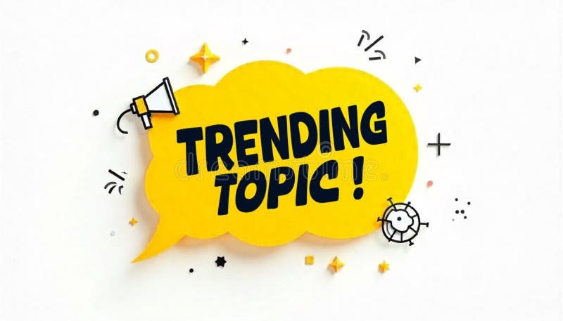 Trending Topic Vector Yellow Banner with Megaphone Icon in Modern Flat ...