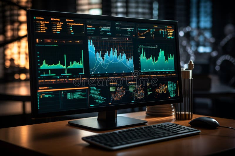 Trending Workplace Computer Monitor is Displaying an Abstract Stock ...