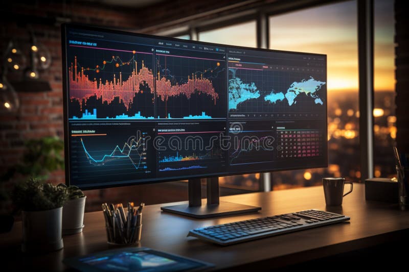 Trending Workplace Computer Monitor is Displaying an Abstract Stock ...