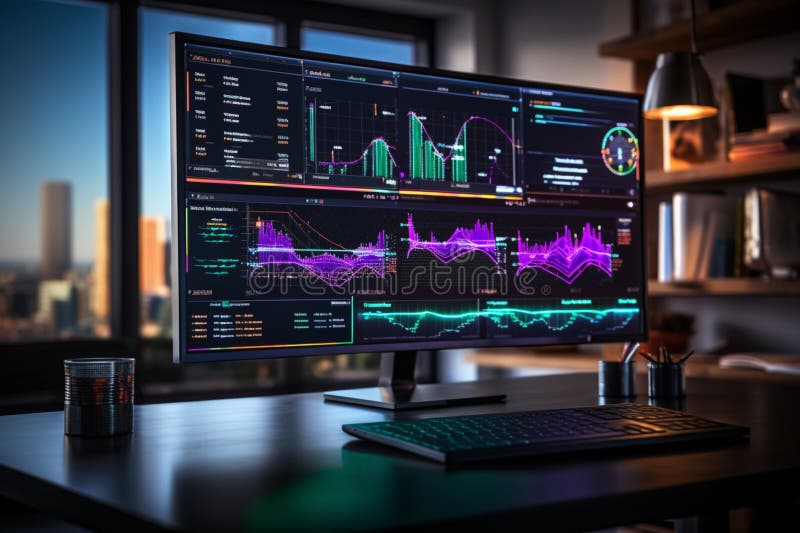 Trending Workplace Computer Monitor is Displaying an Abstract Stock ...
