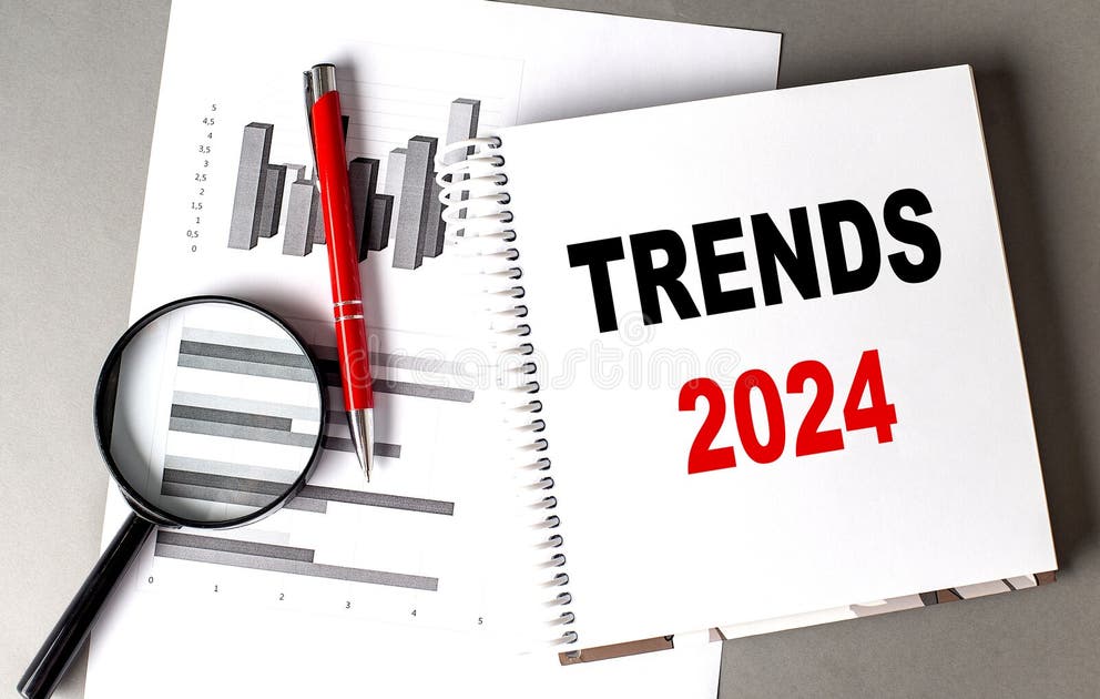 TRENDS 2024 Text Written on Notebook with Chart Stock Image - Image of ...