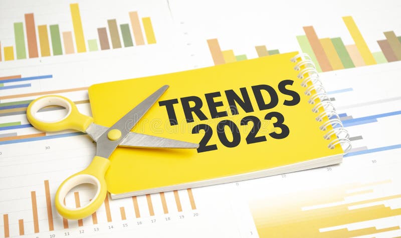Trends 2023 . Text on Yellow Notebook and Charts Stock Image - Image of ...