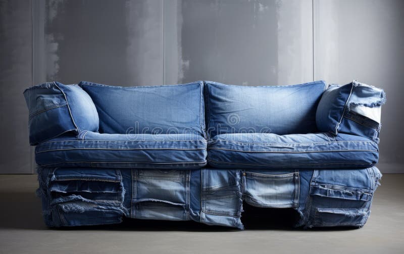 Trendsetting Denim Fabric Sofa Design Stock Image - Image of ...