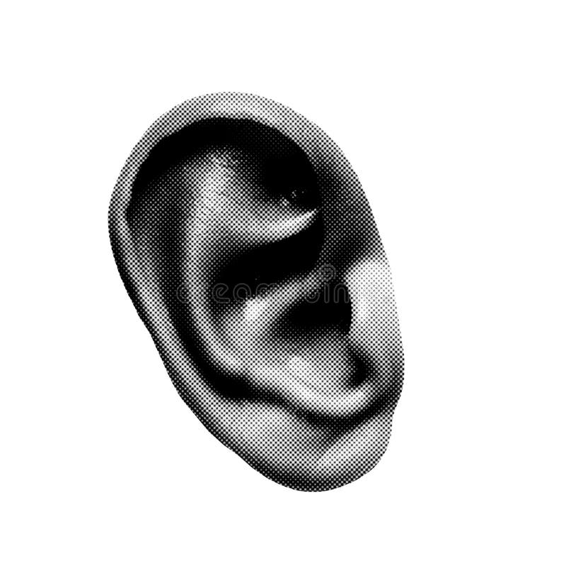 Trendy Abstract Cutout Ear Halftone Collage Element for Design Montage ...