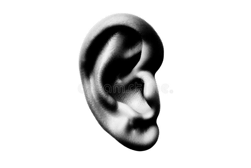 Trendy Abstract Cutout Ear Halftone Collage Element for Design Montage ...