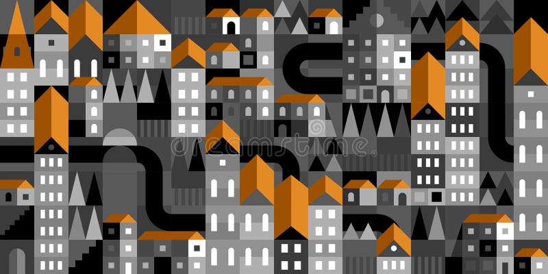 Trendy Abstract Seamless Vector Bauhaus Geometric City Pattern Design ...