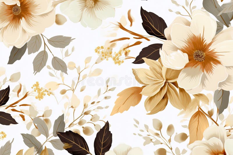 Trendy Background Pattern with Botanical Floral Motifs and Gold Foil ...