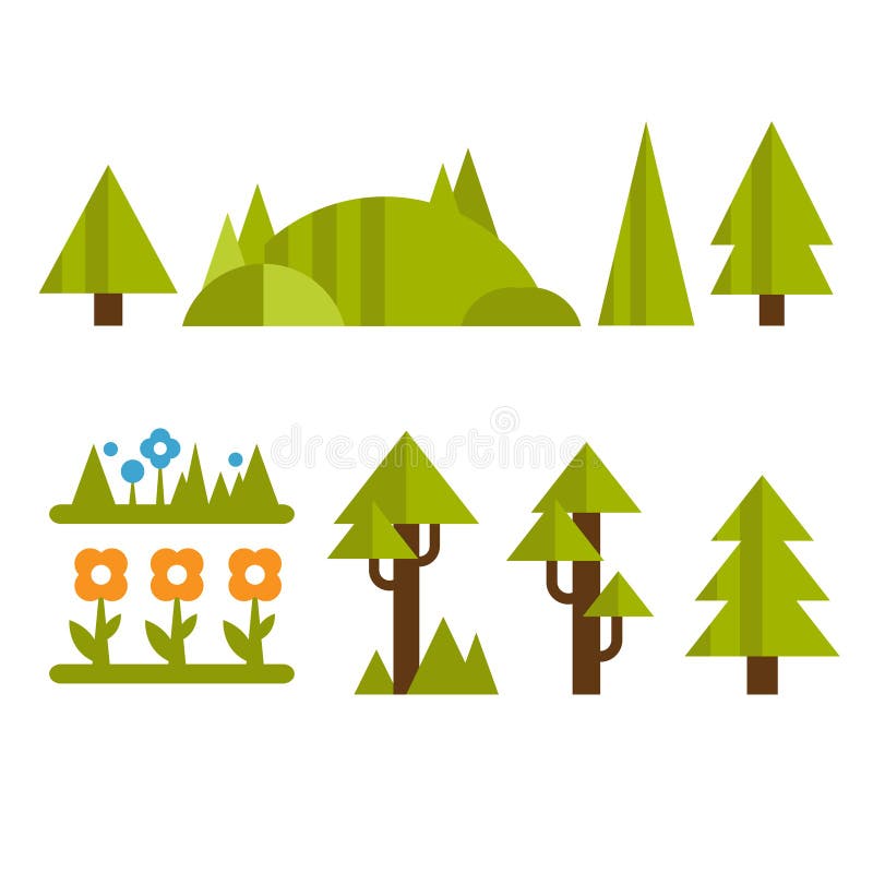 Trendy and Beautiful Set of Flat Forest Elements Stock Vector ...