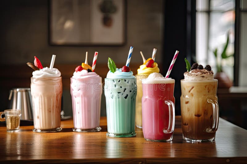 Trendy Cafe, with Variety of Milkshakes and Soft Drinks on the Menu ...