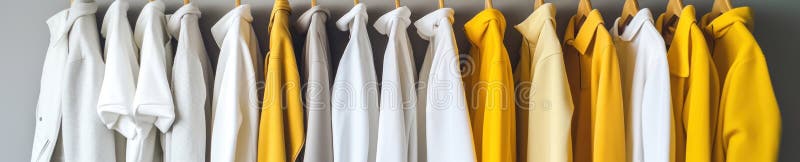 Trendy Capsule Wardrobe in Yellow and White on a Hanger. Stock ...