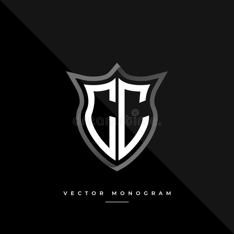 Trendy CC Monogram on the Shield Isolated on Dark Background. Silver ...