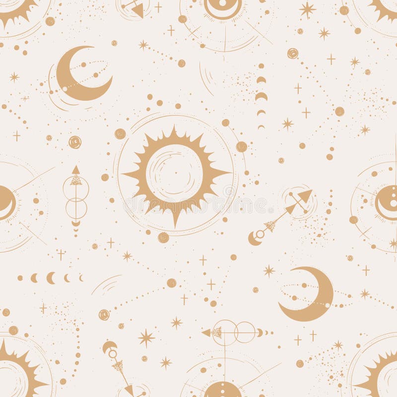 Trendy Celestial Seamless Pattern, Zodiac Background Hand Drawn, Stars ...