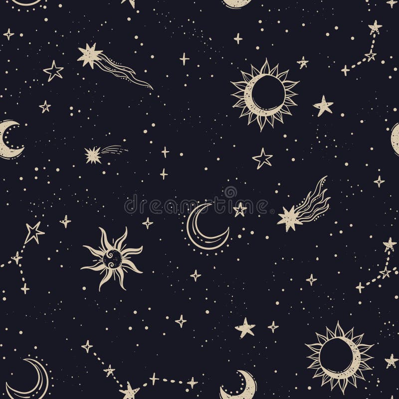 Celestial Seamless Pattern with Mystic Sun and Moon Stock Vector ...