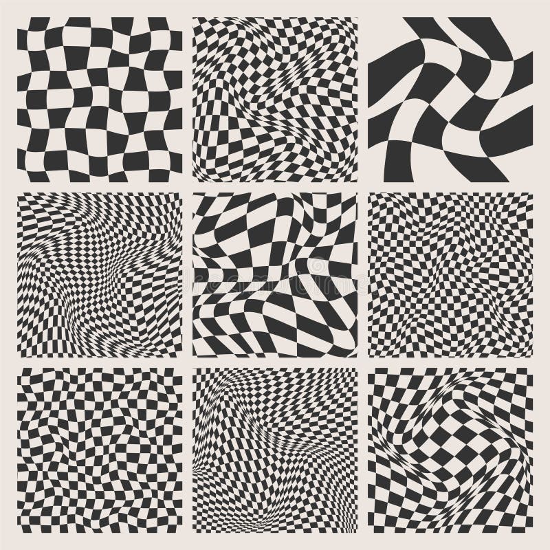 Trendy Checkered Pattern, Black and White Distorted Tiled Grid. Wavy ...