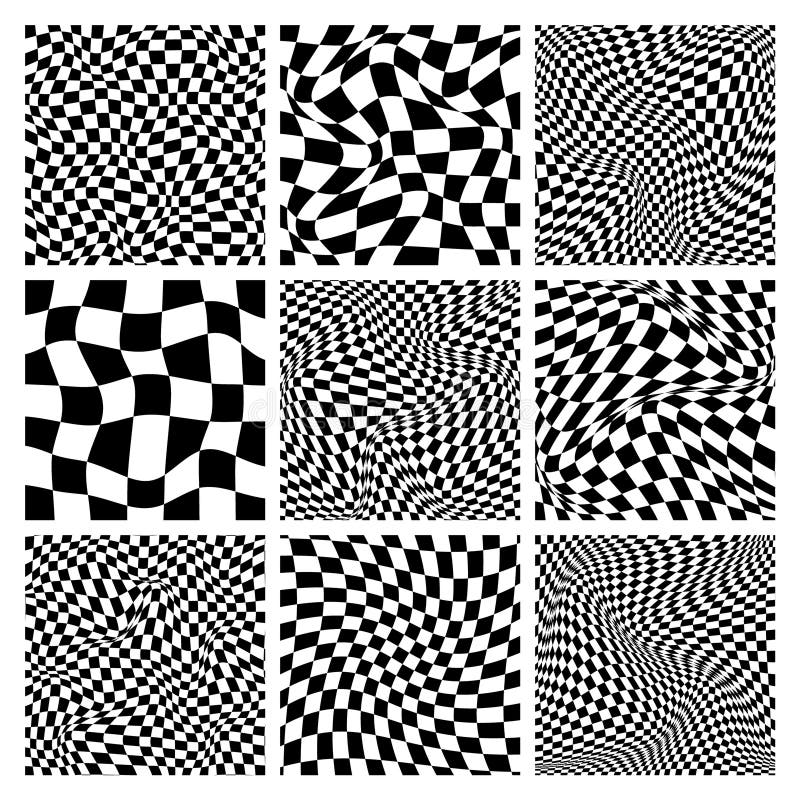 Trendy Checkered Pattern, Black and White Distorted Tiled Grid. Wavy ...
