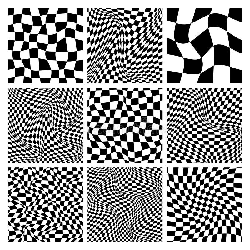Trendy Checkered Pattern, Black and White Distorted Tiled Grid. Wavy ...
