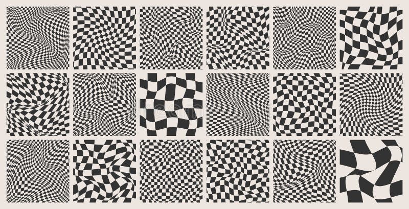 Trendy Checkered Pattern, Black and White Distorted Tiled Grid. Wavy ...