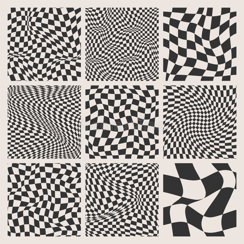 Trendy Checkered Pattern, Black and White Distorted Tiled Grid. Wavy ...