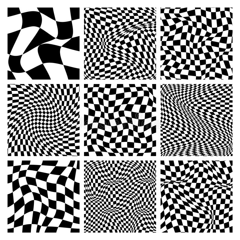 Trendy Checkered Pattern, Black and White Distorted Tiled Grid. Wavy ...