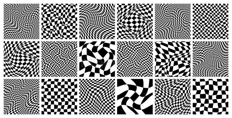 Trendy Checkered Pattern, Black and White Distorted Tiled Grid. Wavy ...
