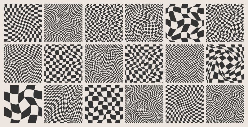 Trendy Checkered Pattern, Black and White Distorted Tiled Grid. Wavy ...