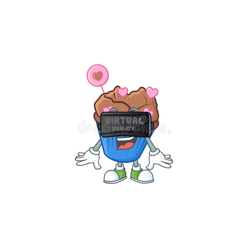 Trendy Chocolate Love Cupcake Character Wearing Virtual Reality Headset ...