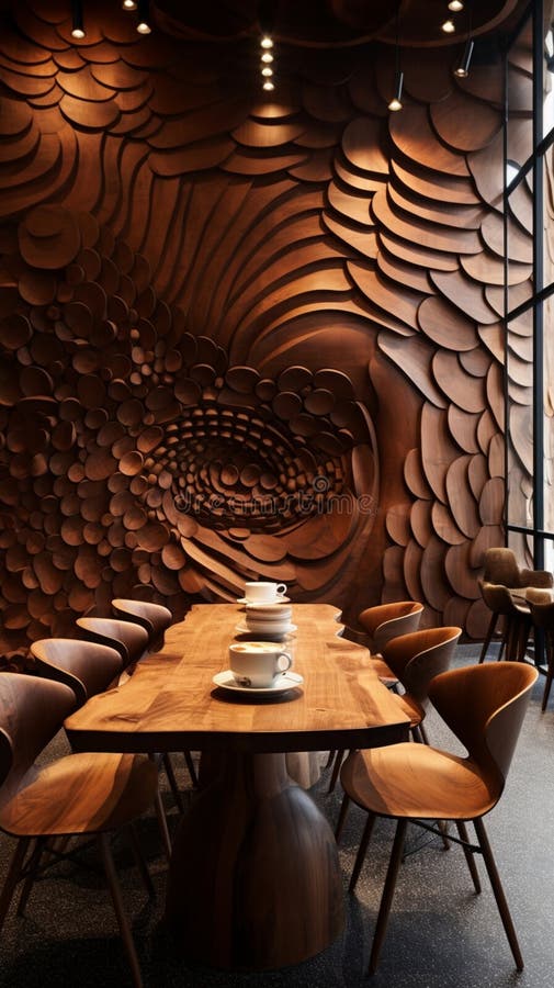 A Trendy Coffee Shop with a 3D Coffee Bean Wall Pattern, Stock ...