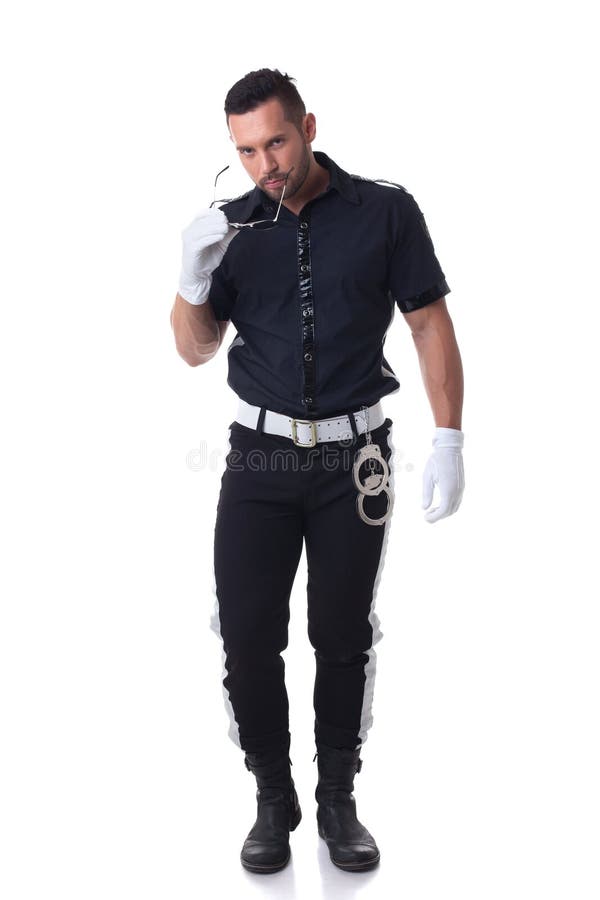 Trendy Cop Posing at Camera, Isolated on White Stock Photo - Image of ...
