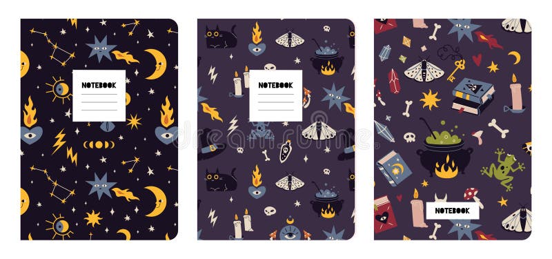 Trendy Covers Set on a Magic Theme, Cartoon Style Vector Illustration ...