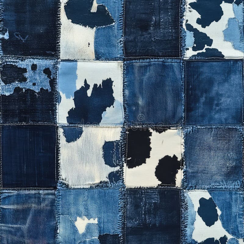 Trendy Cow Print and Denim Patchwork Texture Stock Photo - Image of ...