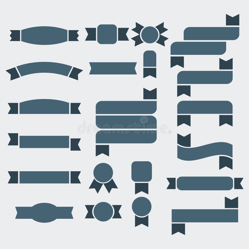 Trendy Creative Assorted Flat Style Blank Blue Ribbon Banners Icons ...