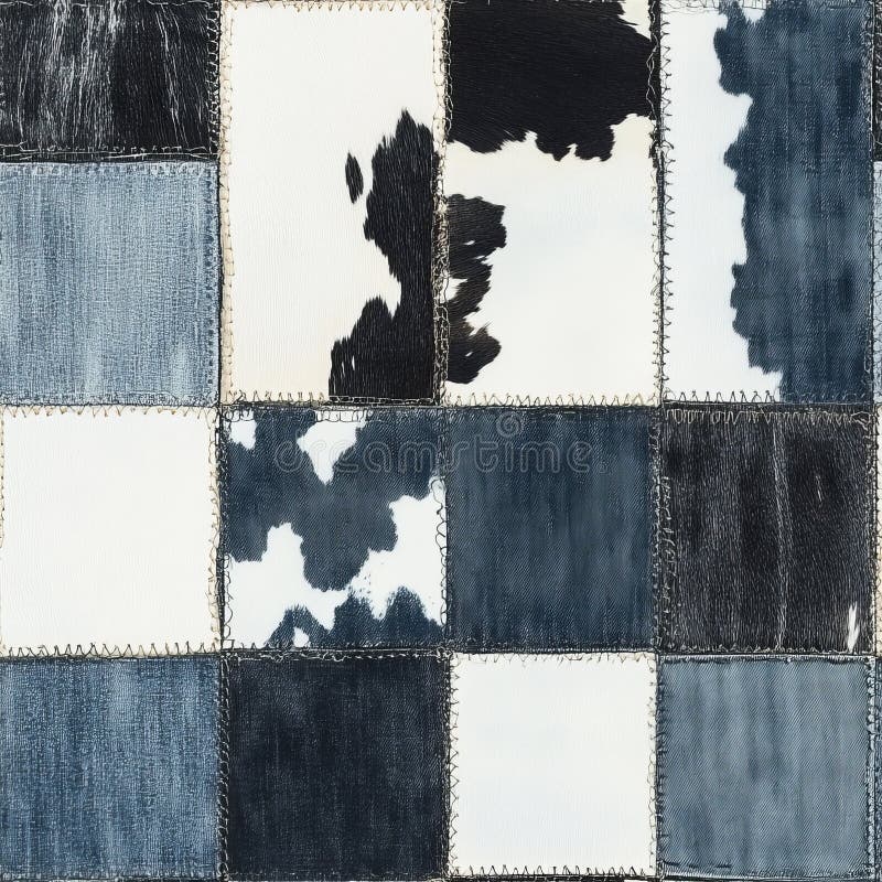 This Trendy Denim Patchwork Fabric Has a Unique Cow Print Design, Ideal ...