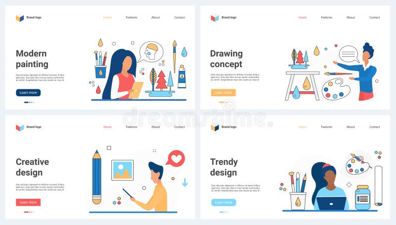 Trendy Design Creation, Professional Agency Set, Artists Create Visual ...