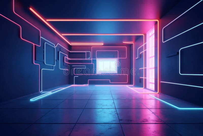 3d Neon Room with Pink Blue Light. Futuristic Abstract Background Neon ...
