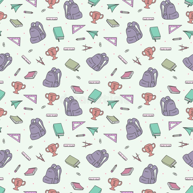 Trendy Doodle of School Objects Seamless Pattern Vector Illustration ...