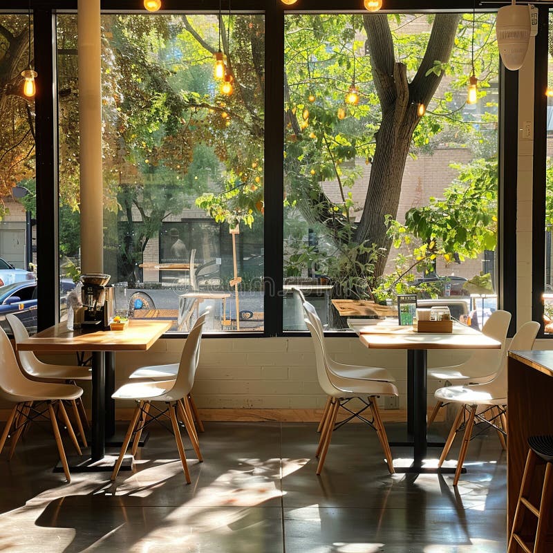 Trendy Downtown Cafe with Scenic Park Views and Bright, Modern Decor ...