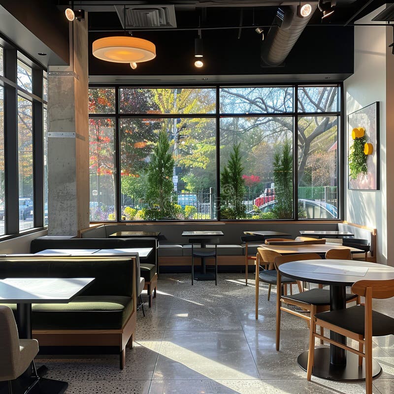 Trendy Downtown Cafe with Scenic Park Views and Bright, Modern Decor ...